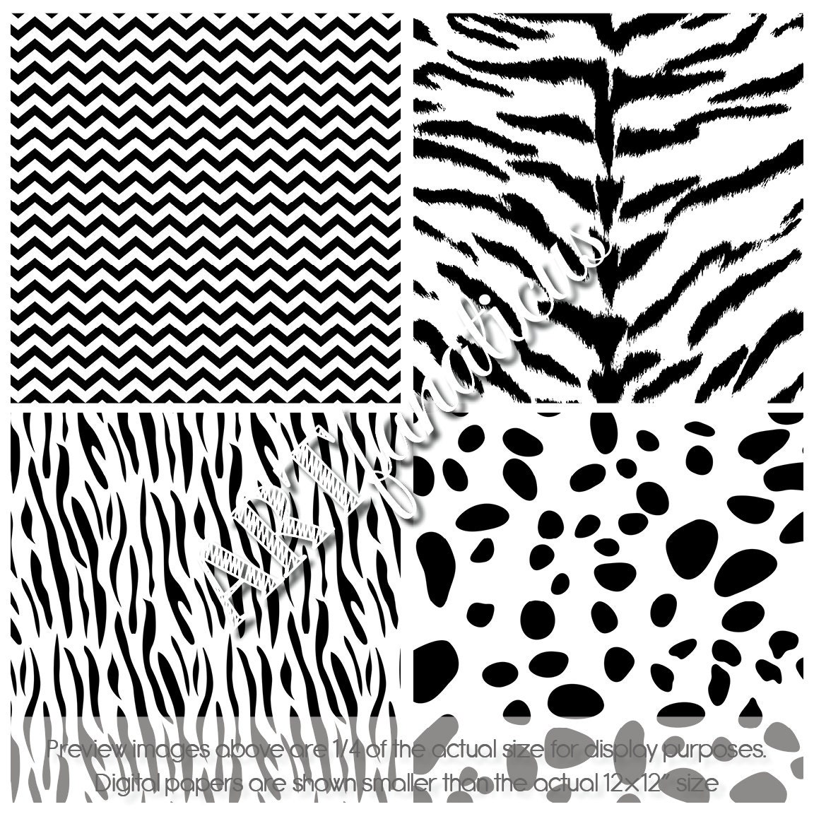 Black & White ANIMAL PRINTS Digital Papers, Animal Pattern, Cowhide ...