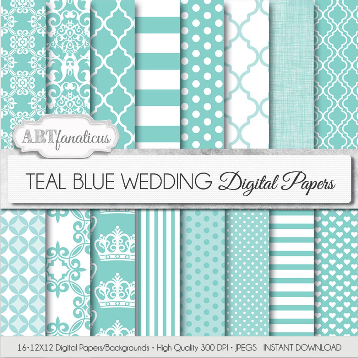 Teal Blue Papers "teal BLUE Wedding" Designs in Designer Blue, Crowns ...