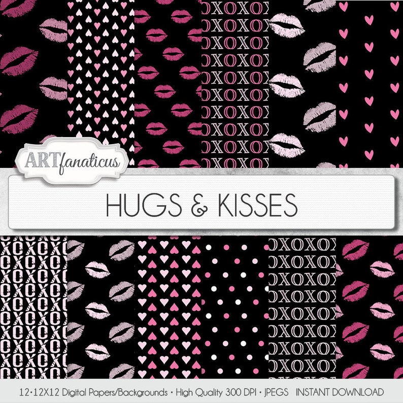 Love Digital Papers "hugs & Kisses" Lovable Backgrounds, Kisses, Red ...