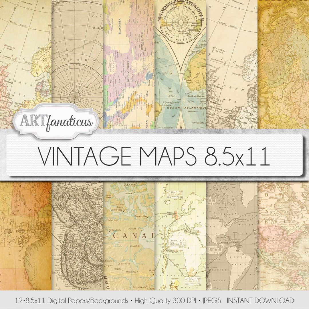 Vintage Maps 8.5x11 Digital Paper, "vintage Maps" Backgrounds,antique ...