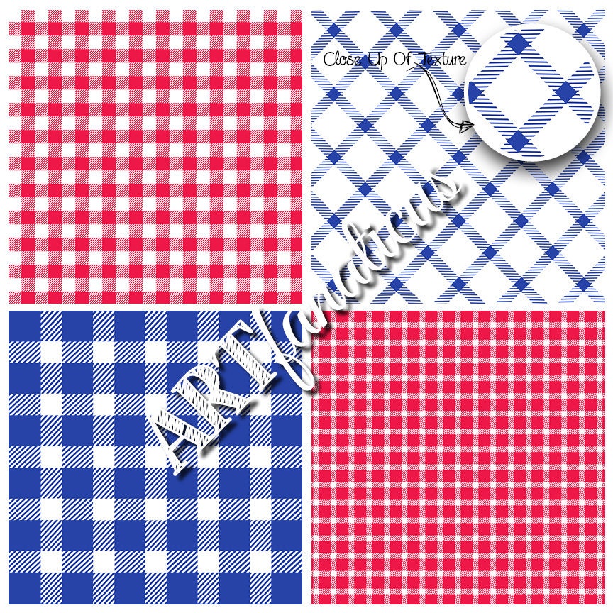 Gingham Digital Papers "picnic Gingham" Reds, Blues, Black, White ...