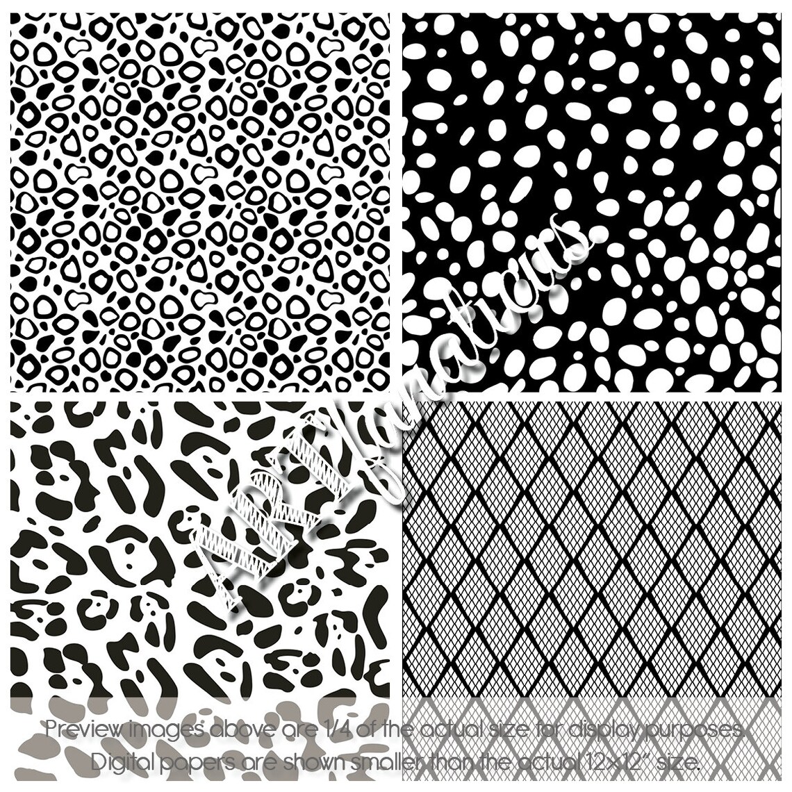 Black & White ANIMAL PRINTS Digital Papers, Animal Pattern, Cowhide ...