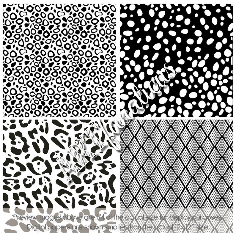 Black & White ANIMAL PRINTS Digital Papers, Animal Pattern, Cowhide ...