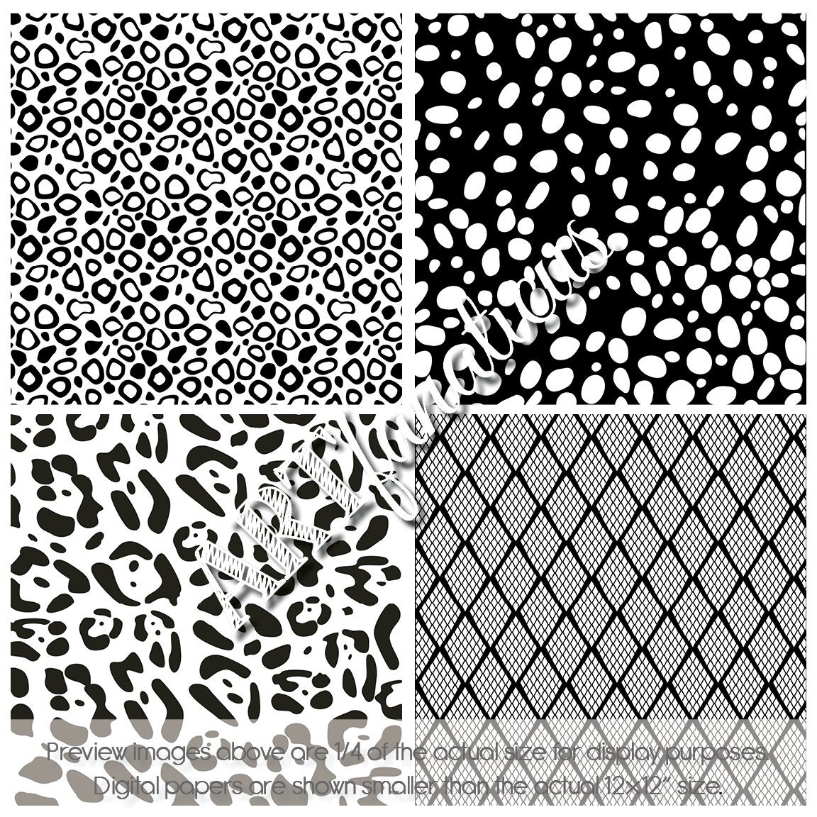 Black & White ANIMAL PRINTS Digital Papers, Animal Pattern, Cowhide ...