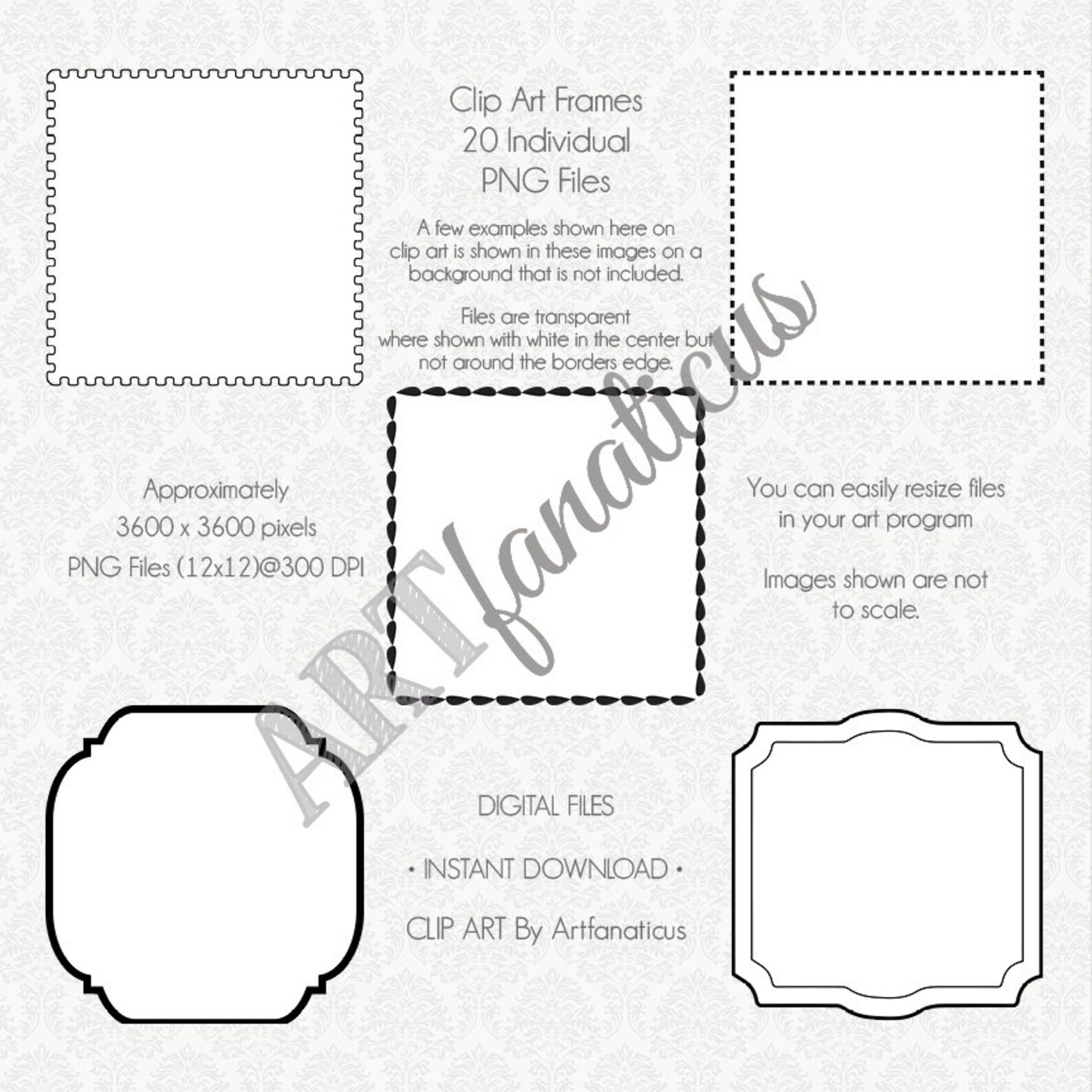 Cliparts "bw SQUARE FRAMES Clipart" 20 Frames/labels, Belly Belt ...