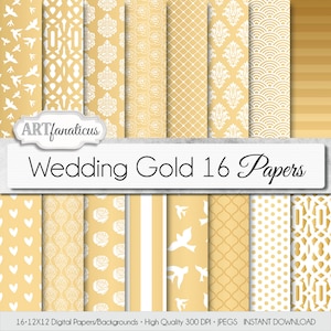 Wedding Digital Papers "wedding Gold" Gold Background, Floral, Roses ...