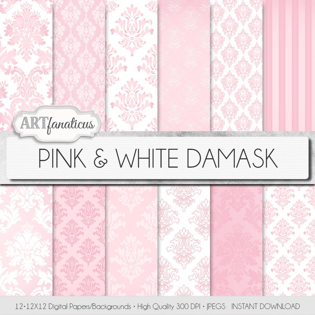 Damask Digital Papers "pink & WHITE Damask" Elegant, Pink, White ...