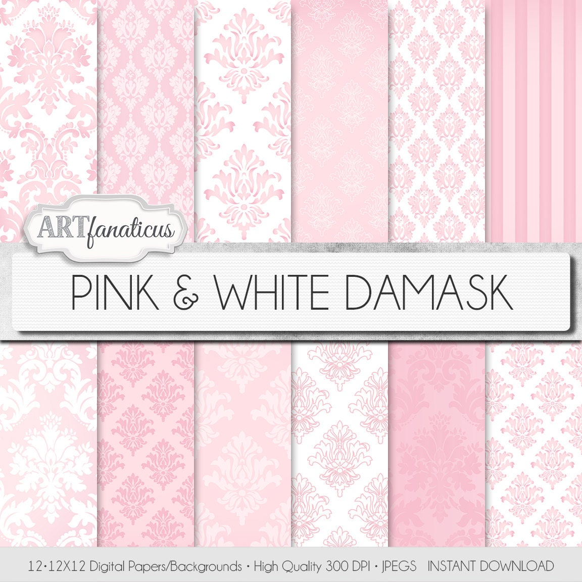 Damask Digital Papers "pink & WHITE Damask" Elegant, Pink, White ...