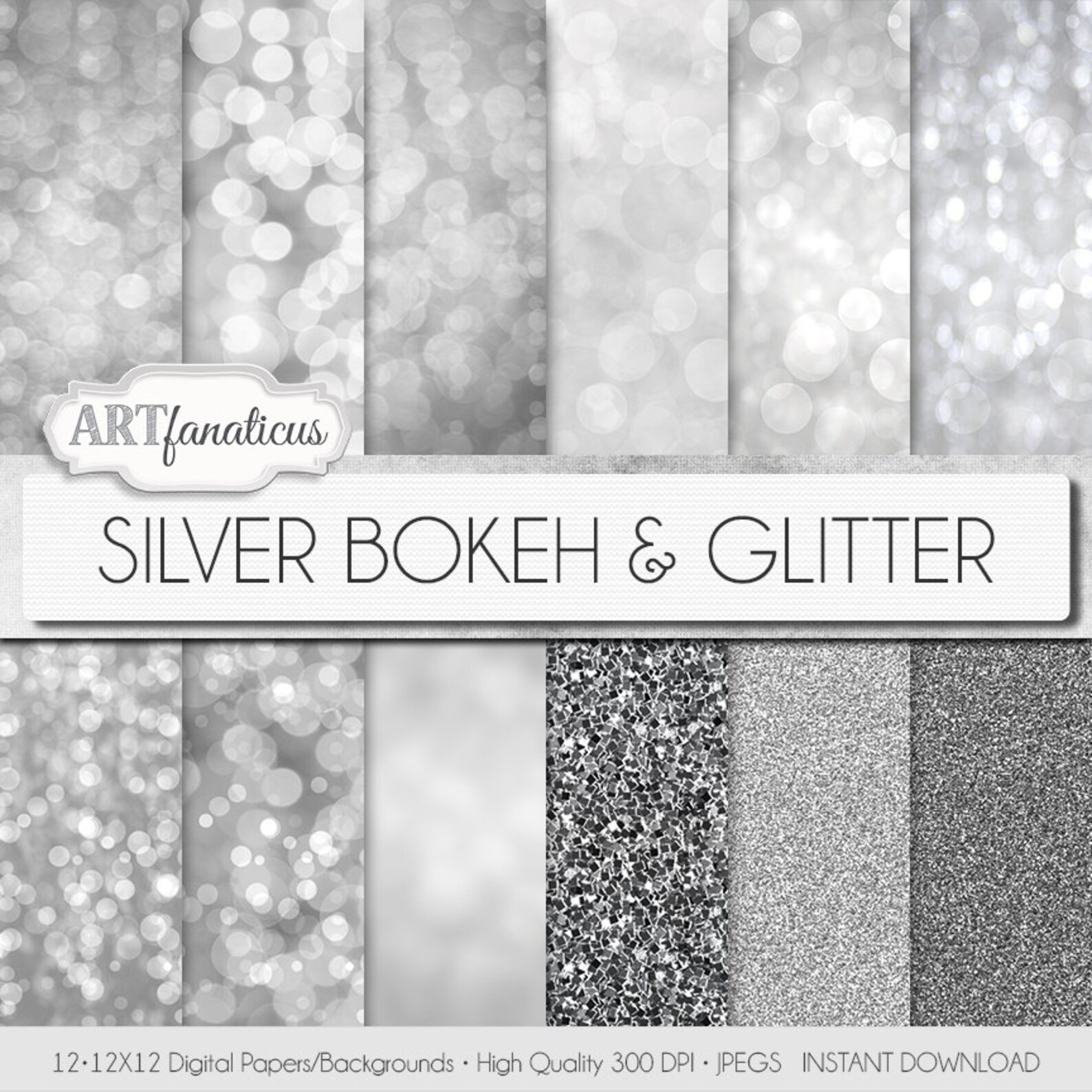 Silver Bokeh Papers "silver BOKEH & Glitter" Bokeh Overlay, Silver ...