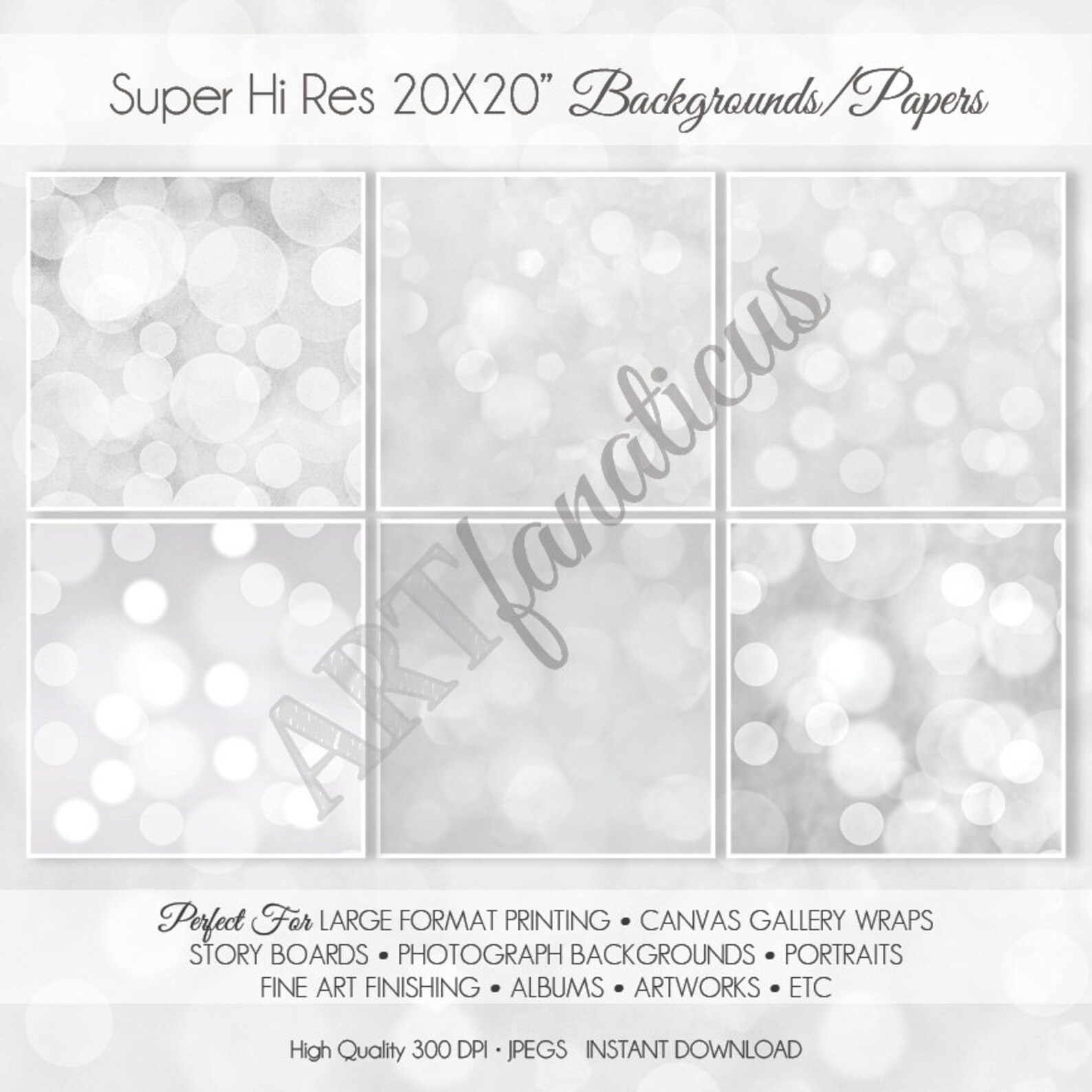 20x20 Bokeh Digital Papers "silver Bokeh" Bokeh Overlay, Silver ...