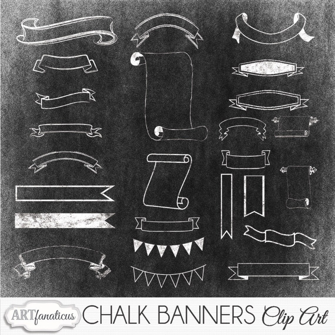 Chalk Banners Clip Arts "chalk BANNERS CLIPART 25 Hand Drawn Chalk ...