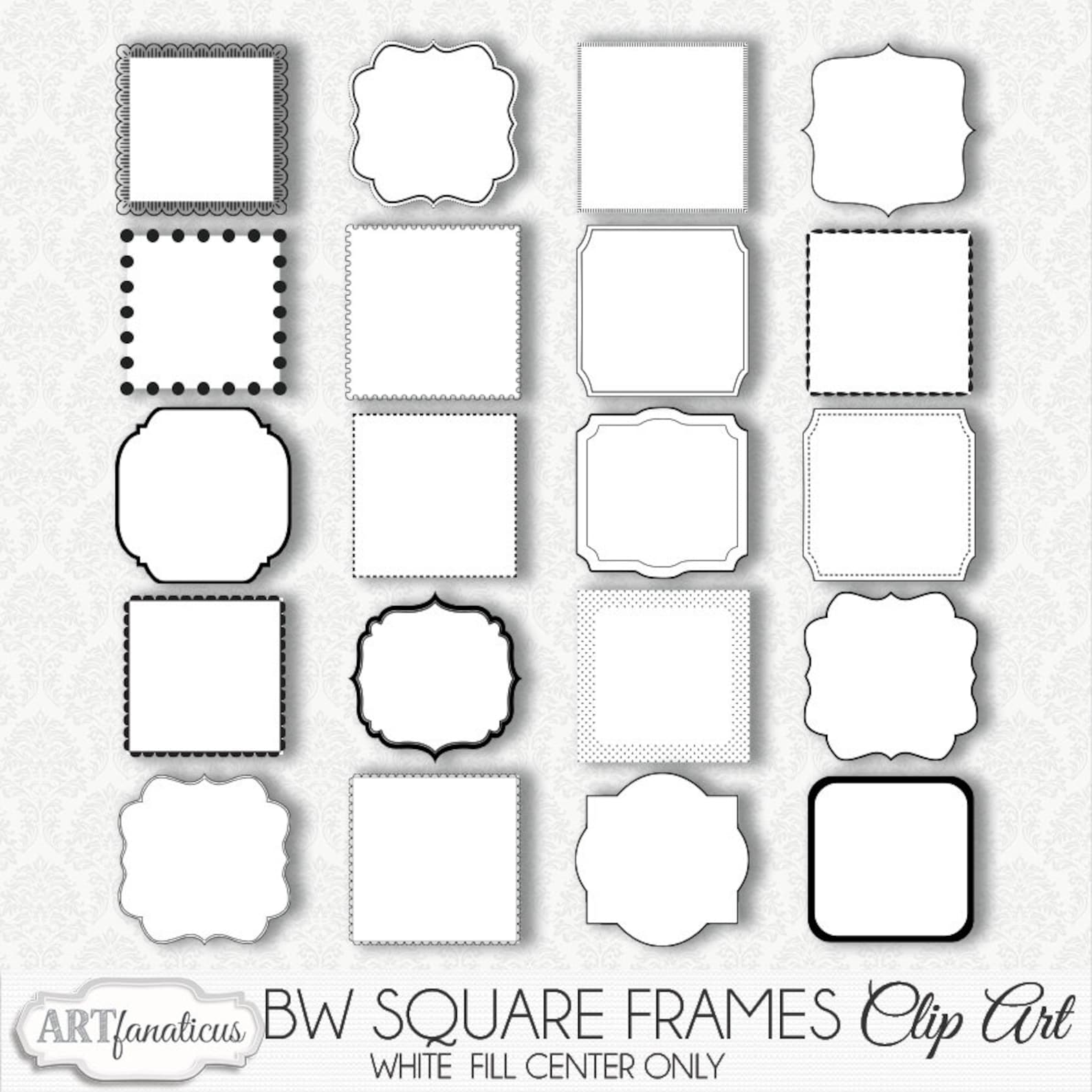 Cliparts "bw SQUARE FRAMES Clipart" 20 Frames/labels, Belly Belt ...