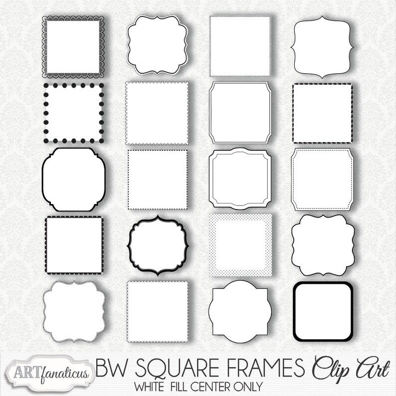 Cliparts "bw SQUARE FRAMES Clipart" 20 Frames/labels, Belly Belt ...