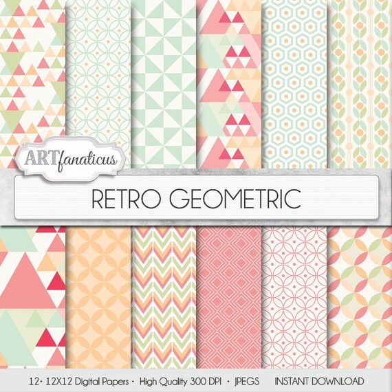 Geometric Digital Papers retro Geometric Vintage - Etsy