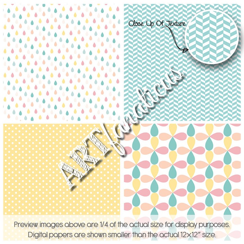 Baby Shower Digital Papers "spring Showers" Pink, Blue, Peach,yellow ...