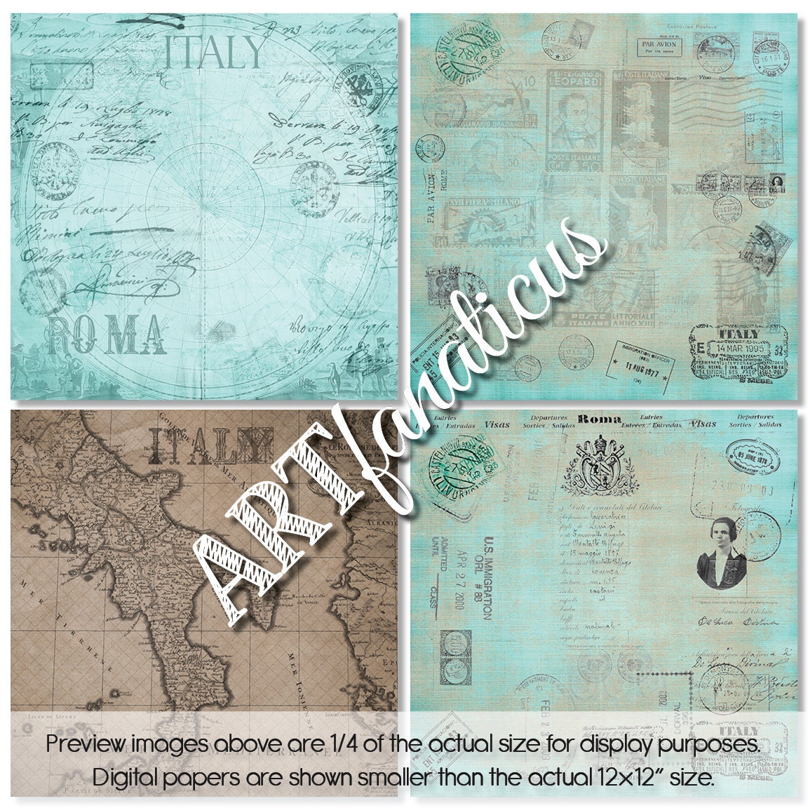 Italy Paper Maps Vintage Italy Background Italy Maps 12x12 Digital ...