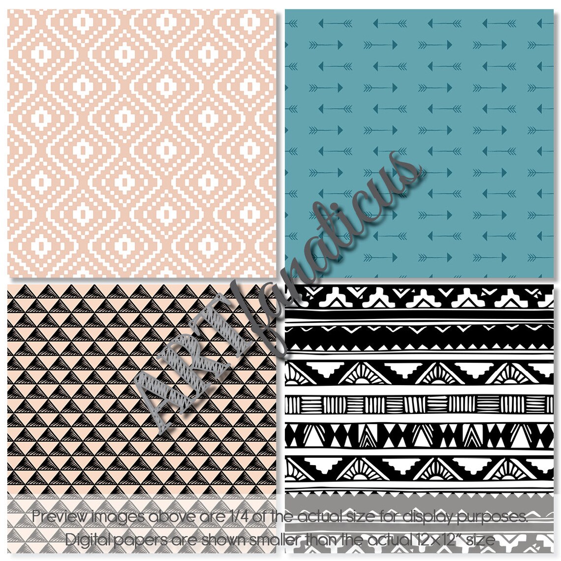 Tribal Digital Paper aztec Digital Paper Tribal Designs in Blue, Beige ...