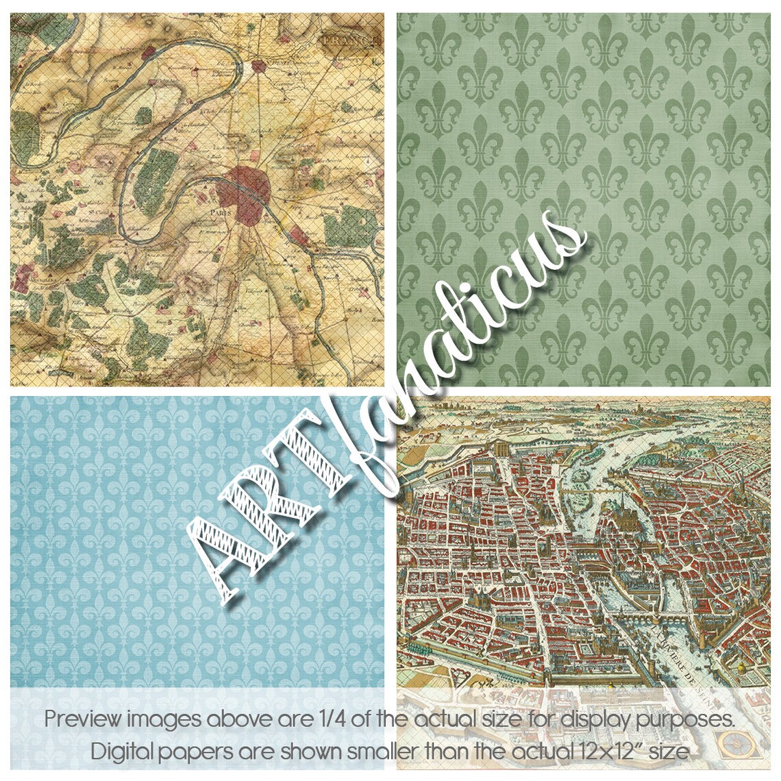 French Vintage Maps Digital Papers, "french VINTAGE Maps" Backgrounds ...