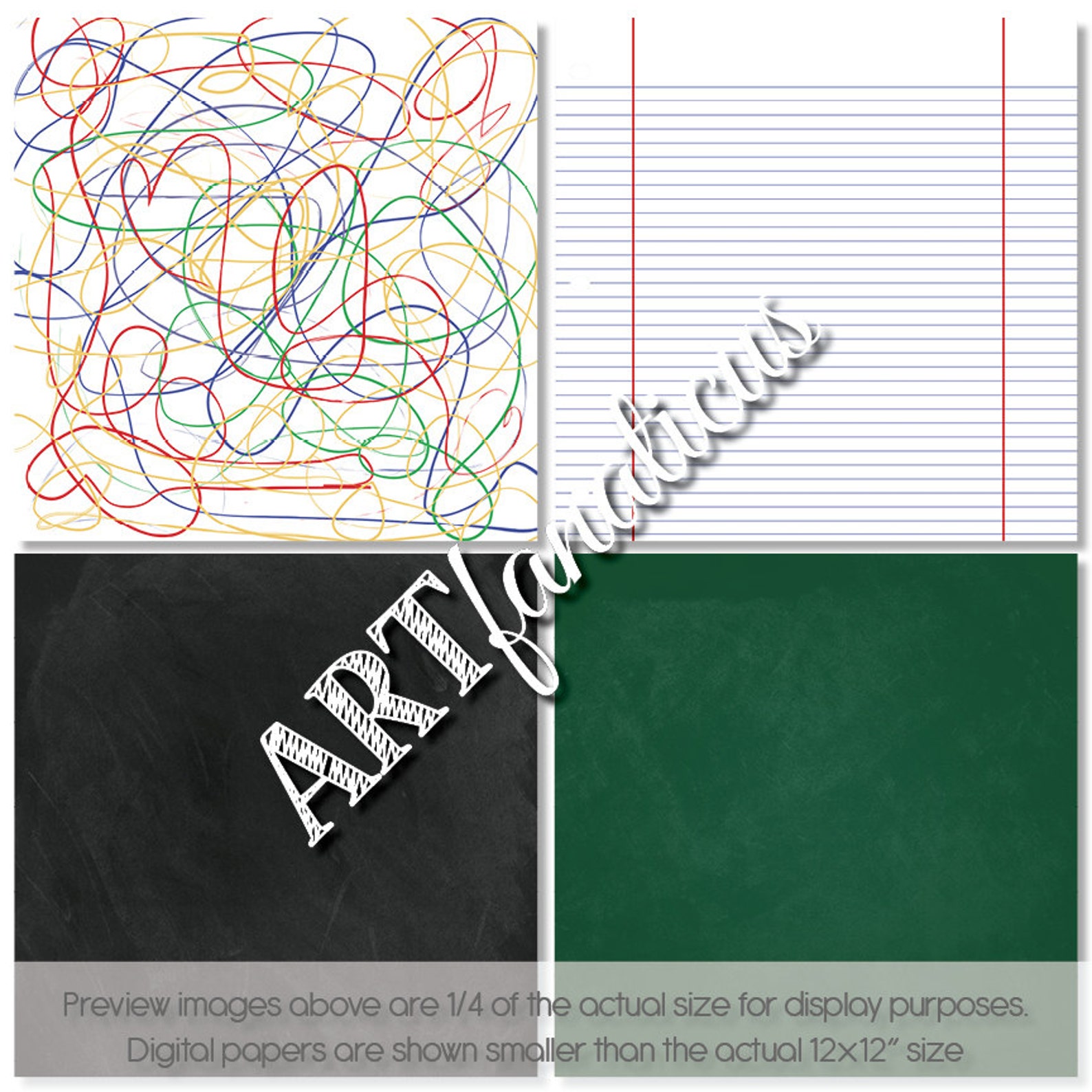 School Digital Papers "back TO School" 2 Chalkboards, Alphabet, Apples ...
