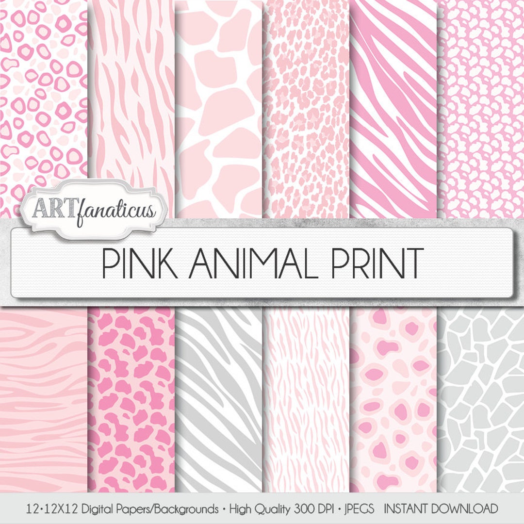 ANIMAL PRINTS 12x12 Digital Paper Pink and White Background, Animal ...
