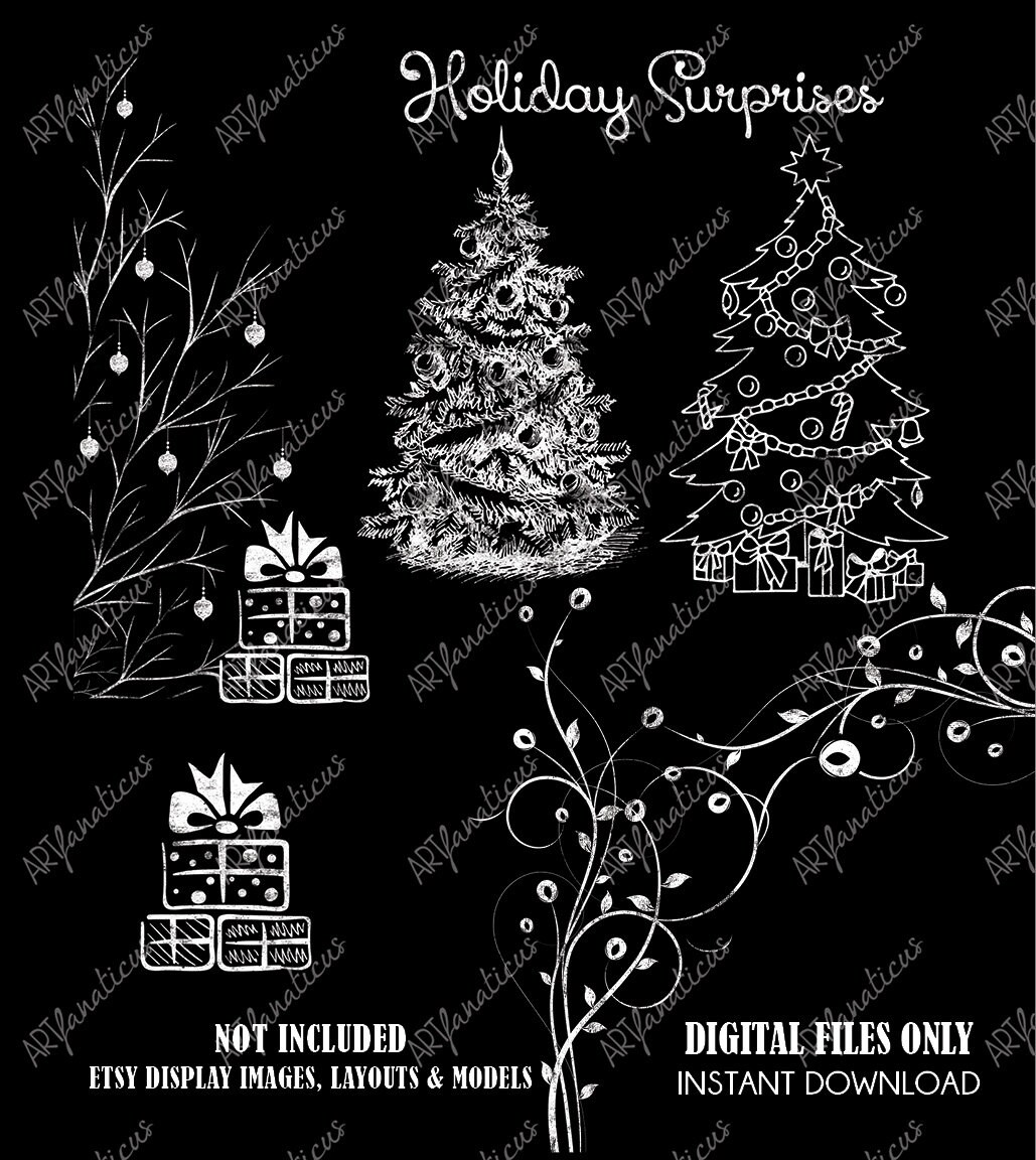 Holiday Tree Clipart "holiday TREE Chalk" 25 Chalk Clipart, Tree, Chalk ...