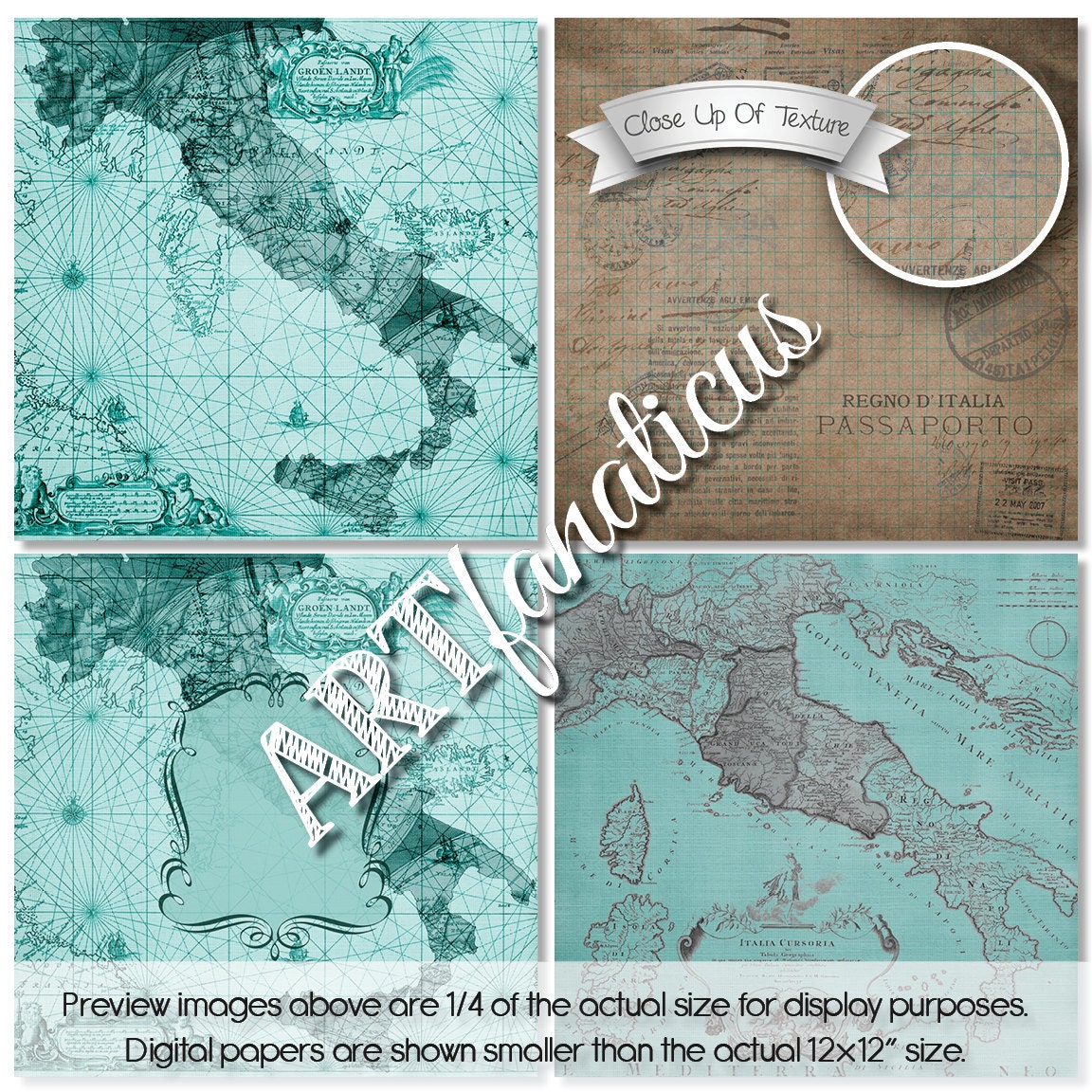 Italy Paper Maps Vintage Italy Background Italy Maps 12x12 Digital ...