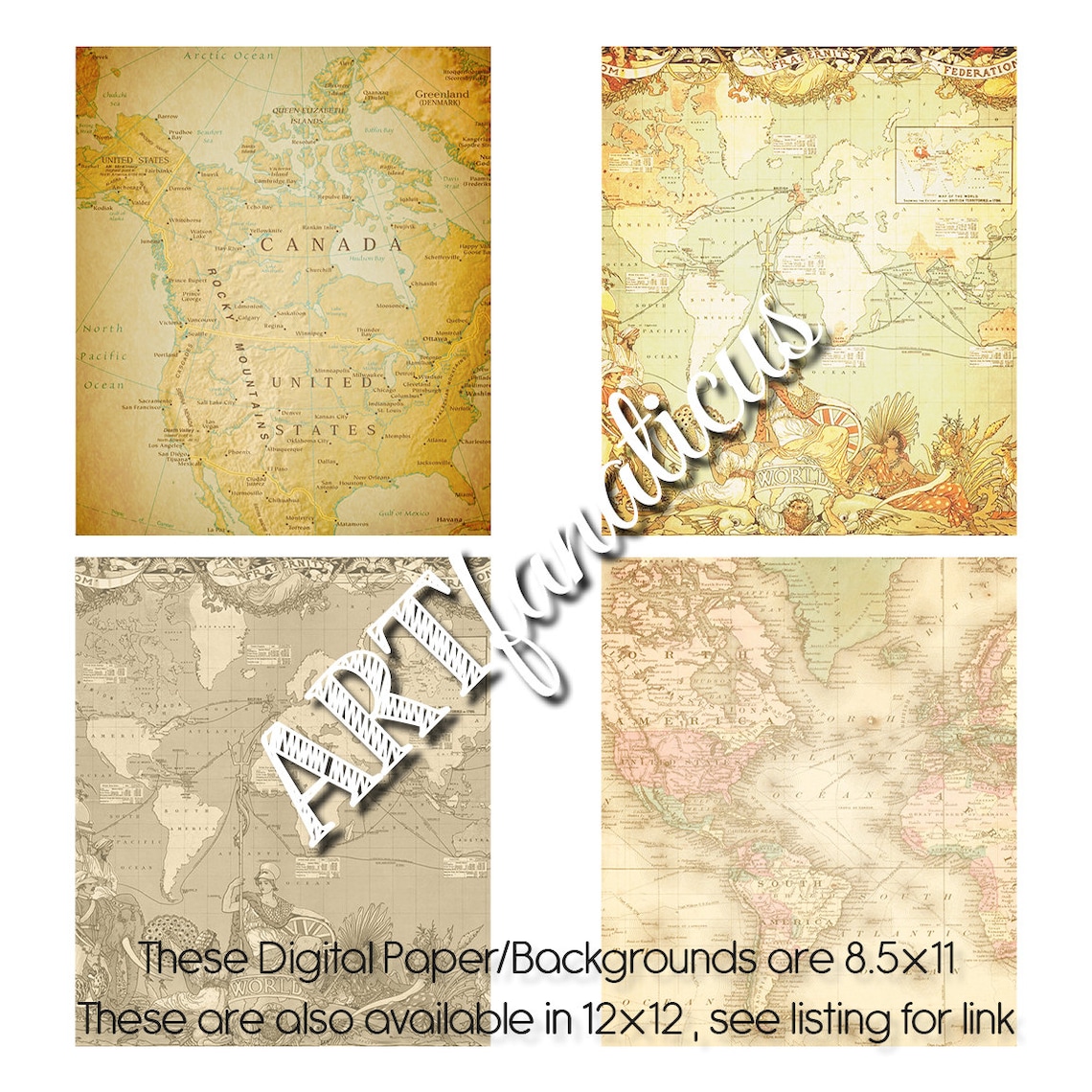 Vintage Maps 8.5x11 Digital Paper, "vintage Maps" Backgrounds,antique ...