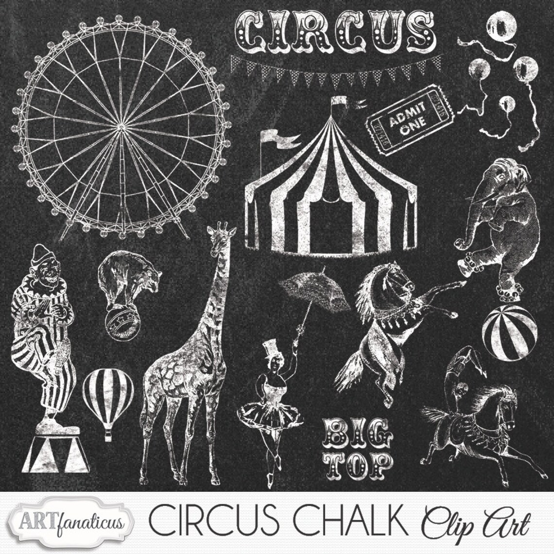 Circus Chalk Clip Arts "circus CHALK Clipart" 20 Hand Drawn Chalk ...