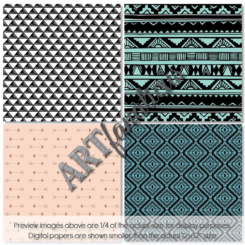 Tribal Digital Paper aztec Digital Paper Tribal Designs in Blue, Beige ...