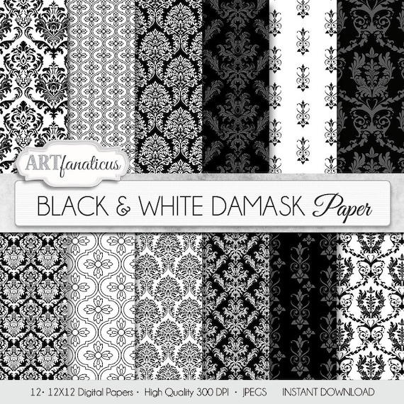 Black And White Damask Print