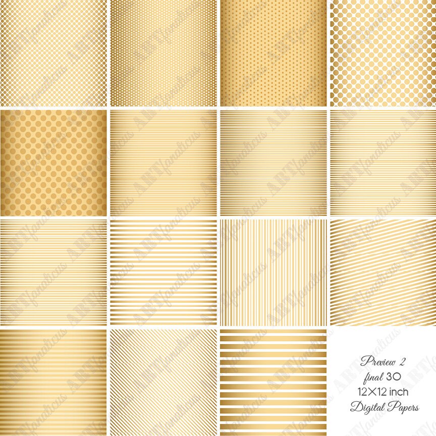 Gold Pattern Papers "gold SHINE Dots & Stripes" 30 Metallic Gold ...