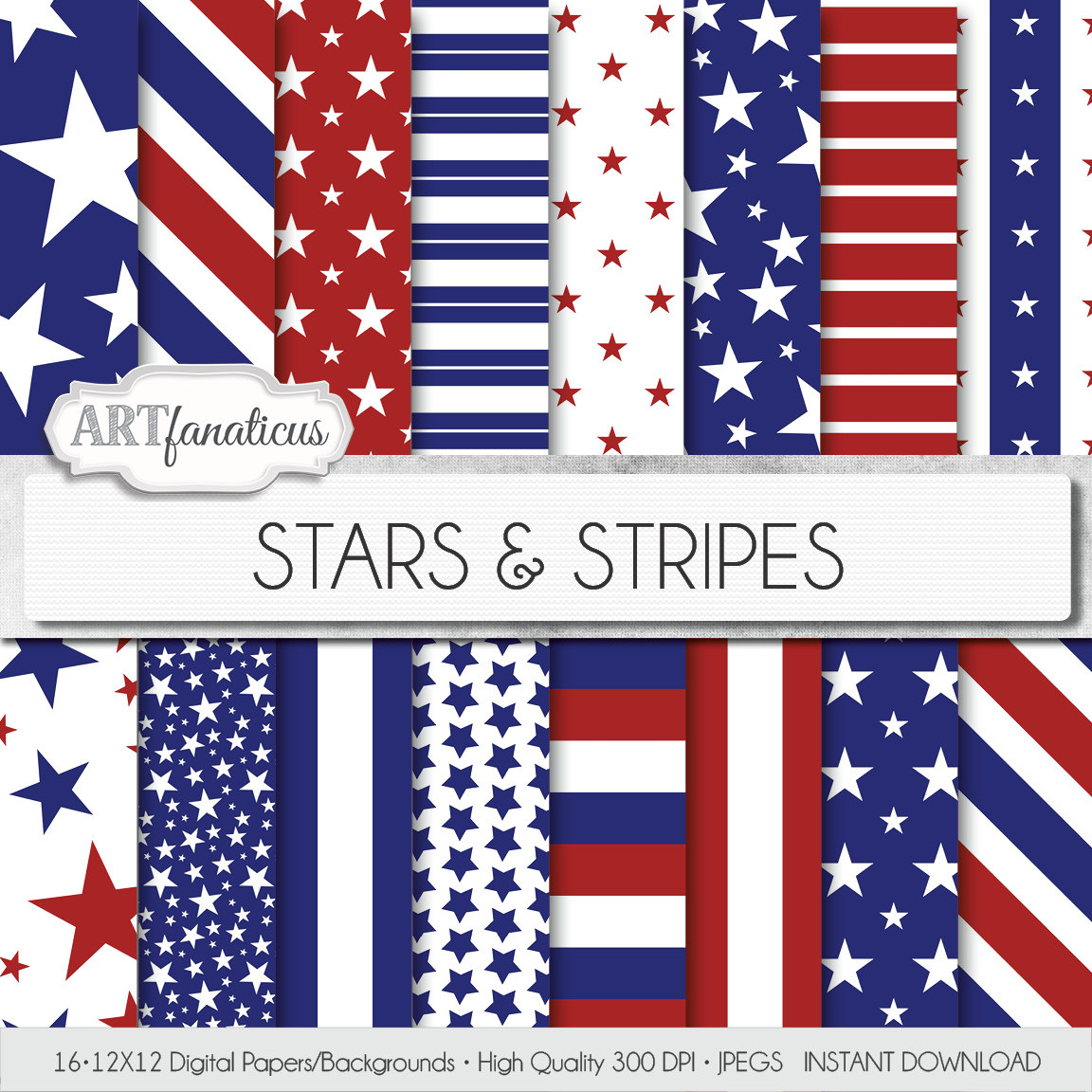 Red, White and Blue 16 Digital Papers "stars & Stripes" Red Stars, Blue ...
