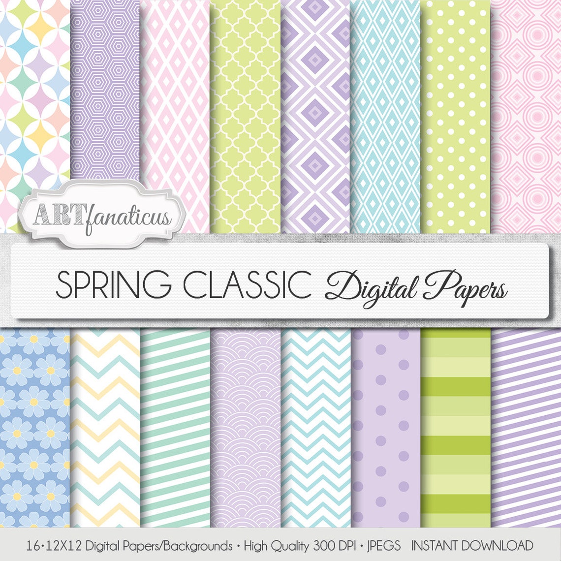 Spring Digital Papers spring Classic Pink, Blue, Lilac,yellow, Teal ...
