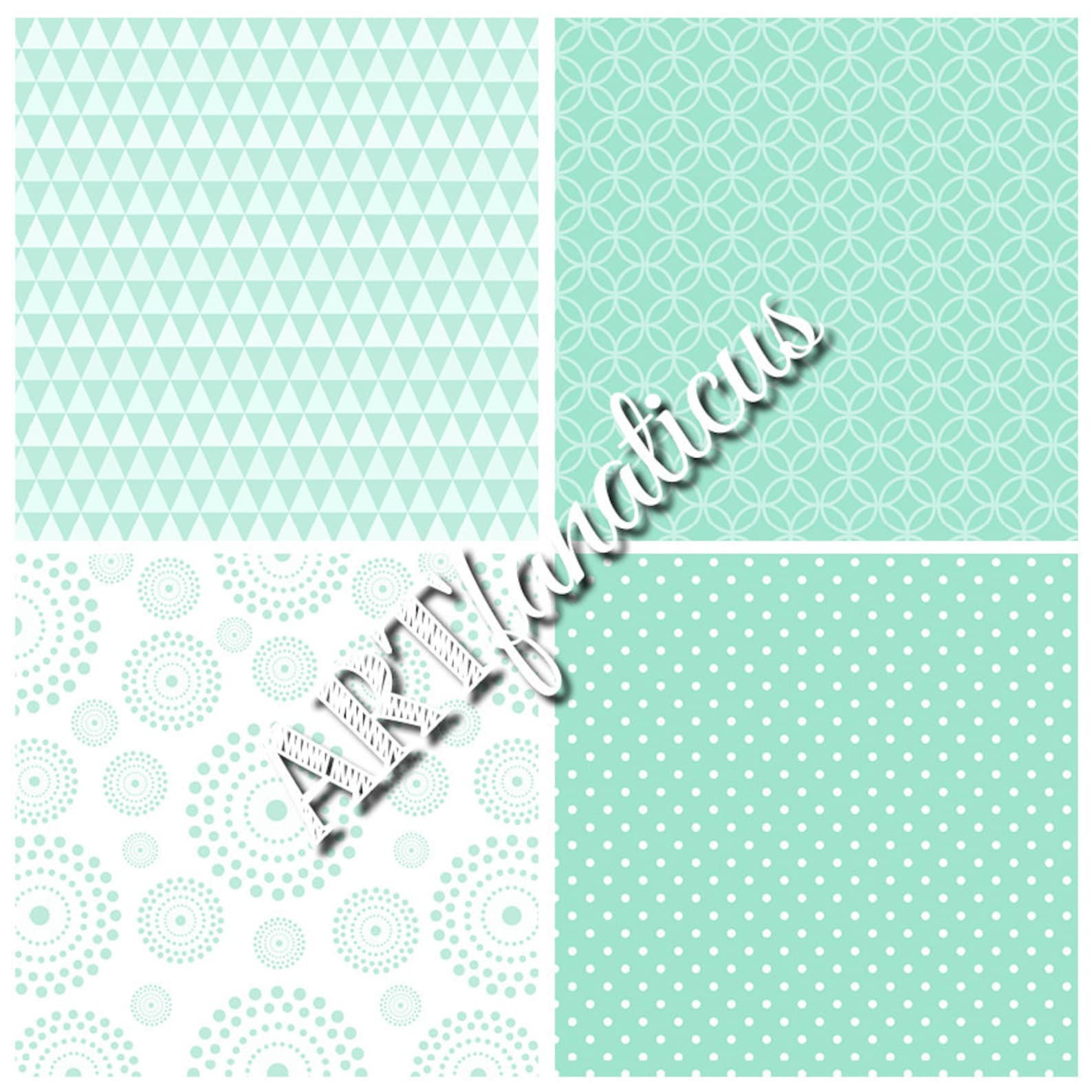 16 Mint Digital Papers "mint" Color Backgrounds With Chevron, Polkadots ...