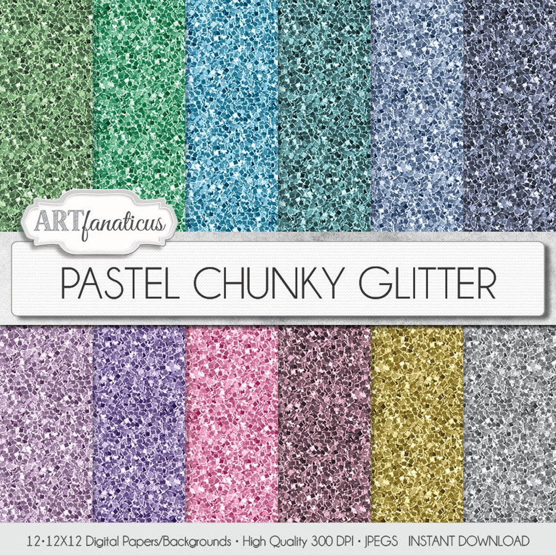 Chunky Glitter Papers, "pastel CHUNKY Glitter" 12 Shimmering Colored ...