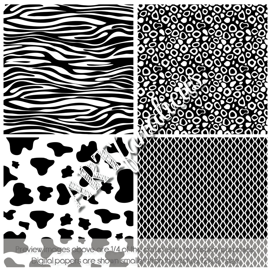 Black & White ANIMAL PRINTS Digital Papers Animal Pattern - Etsy