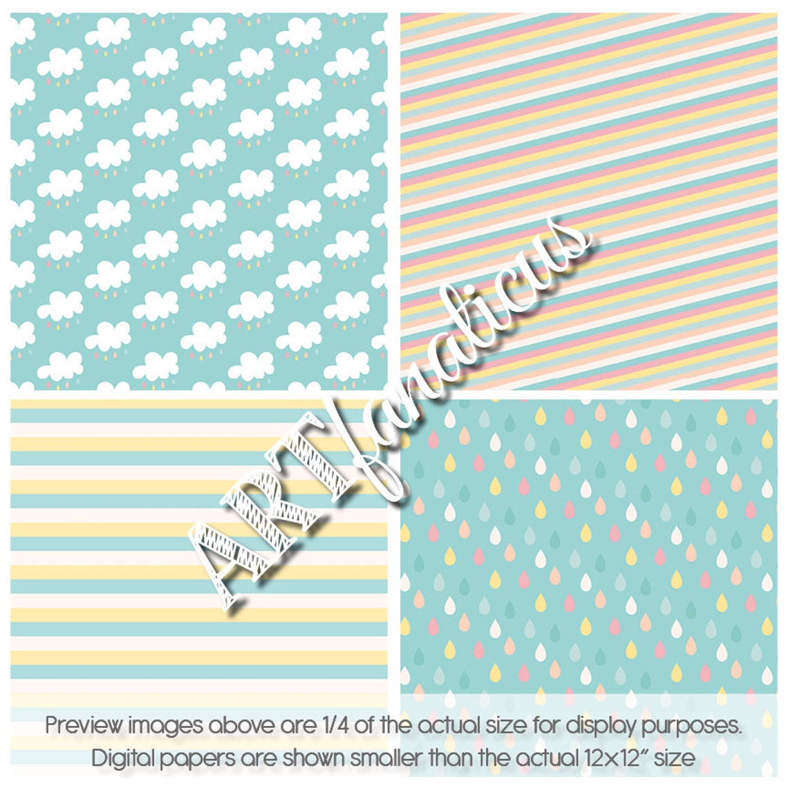 Baby Shower Digital Papers "spring Showers" Pink, Blue, Peach,yellow ...