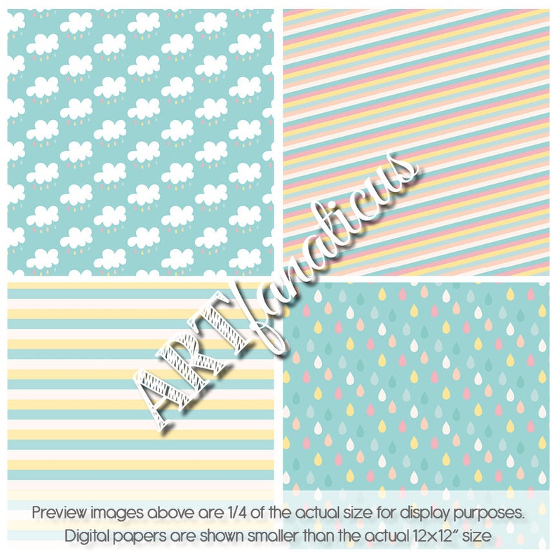 Baby Shower Digital Papers "spring Showers" Pink, Blue, Peach,yellow ...