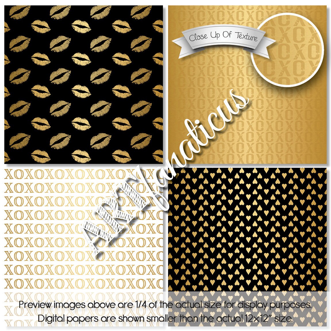 Shimmering Gold Digital Papers "gold HUGS & Kisses" Gold Backgrounds ...