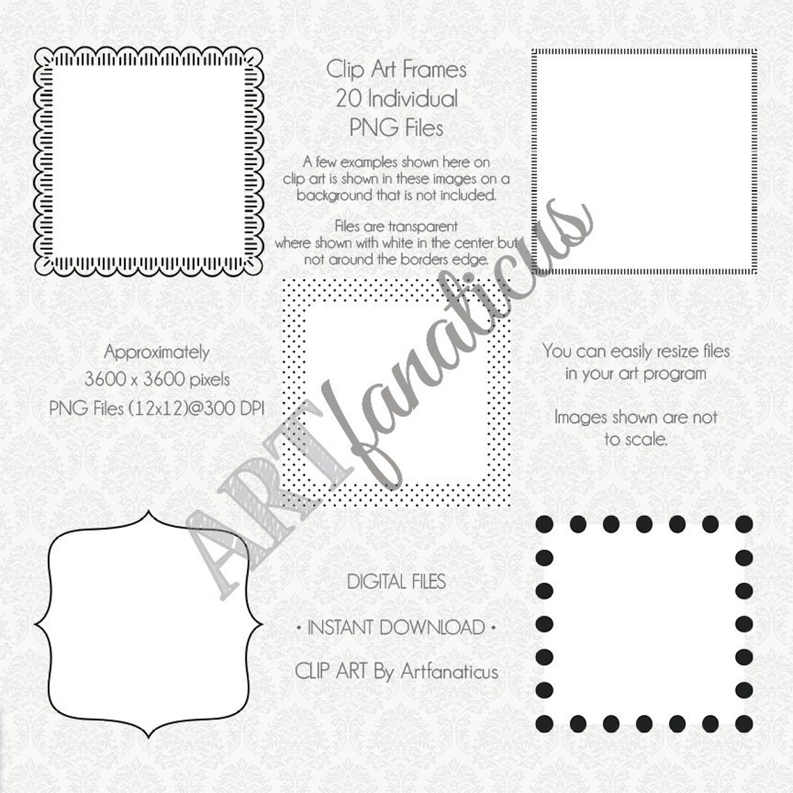 Cliparts "bw SQUARE FRAMES Clipart" 20 Frames/labels, Belly Belt ...
