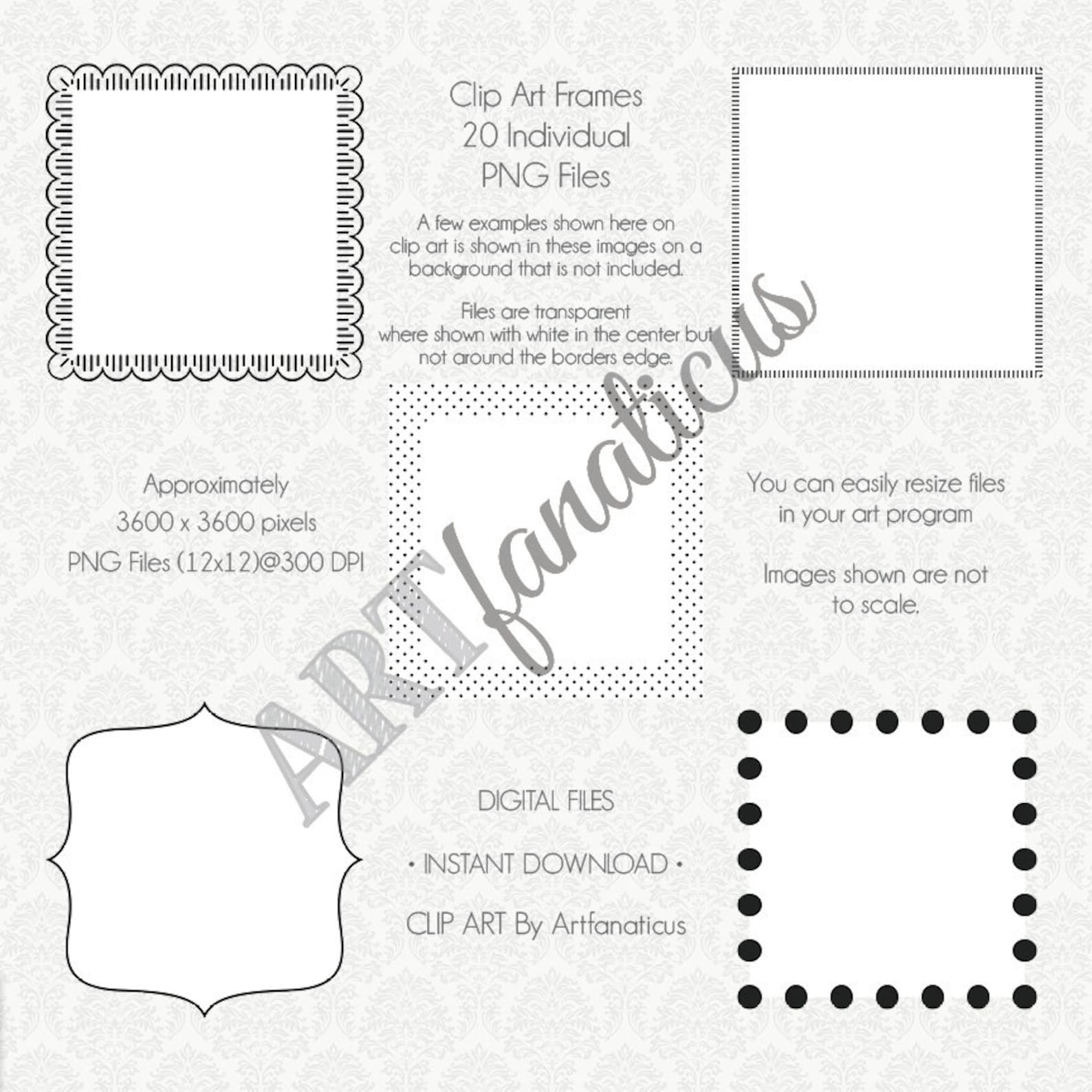 Cliparts "bw SQUARE FRAMES Clipart" 20 Frames/labels, Belly Belt ...