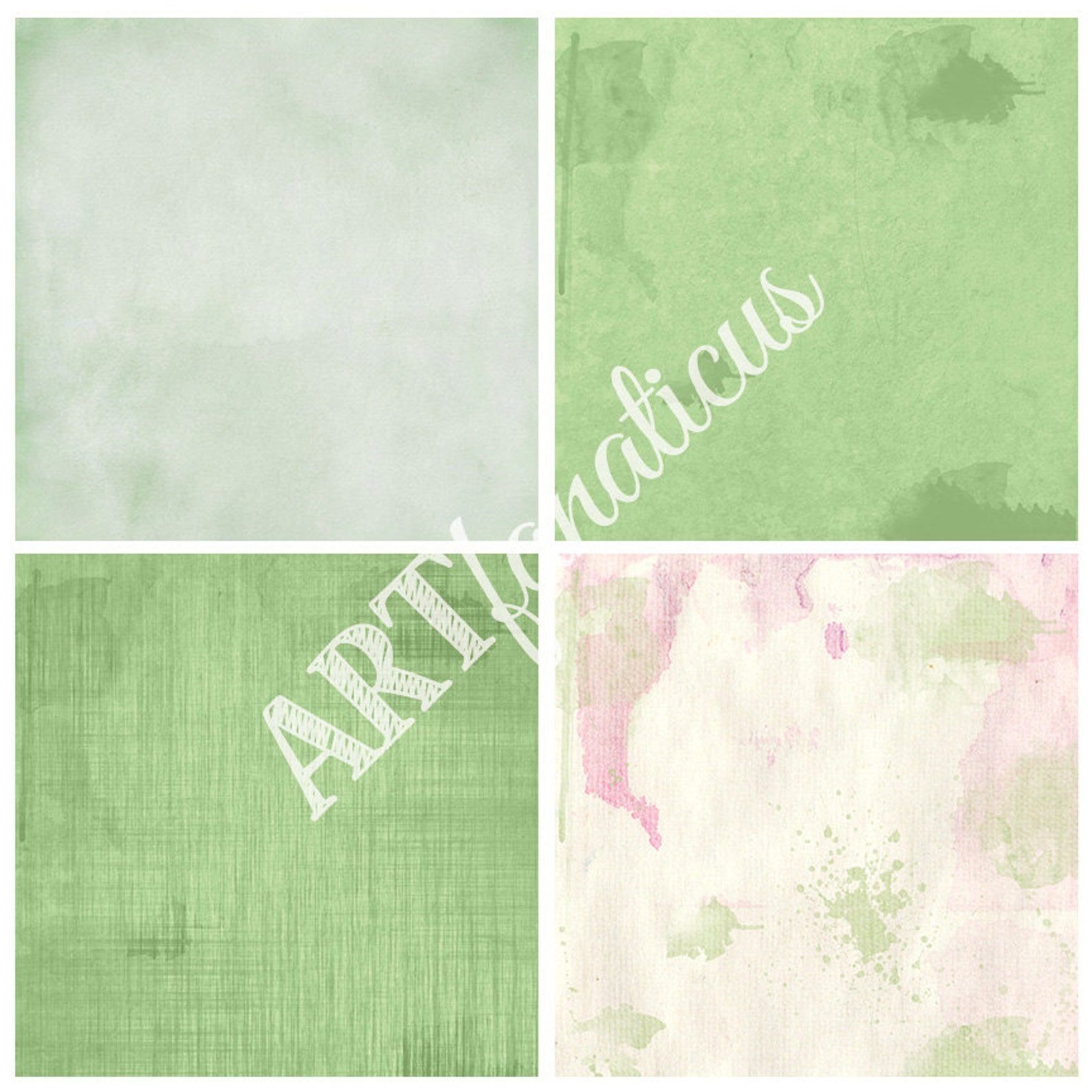 Watercolor Digital Papers pink & Green Watercolor Watercolour, Painted ...