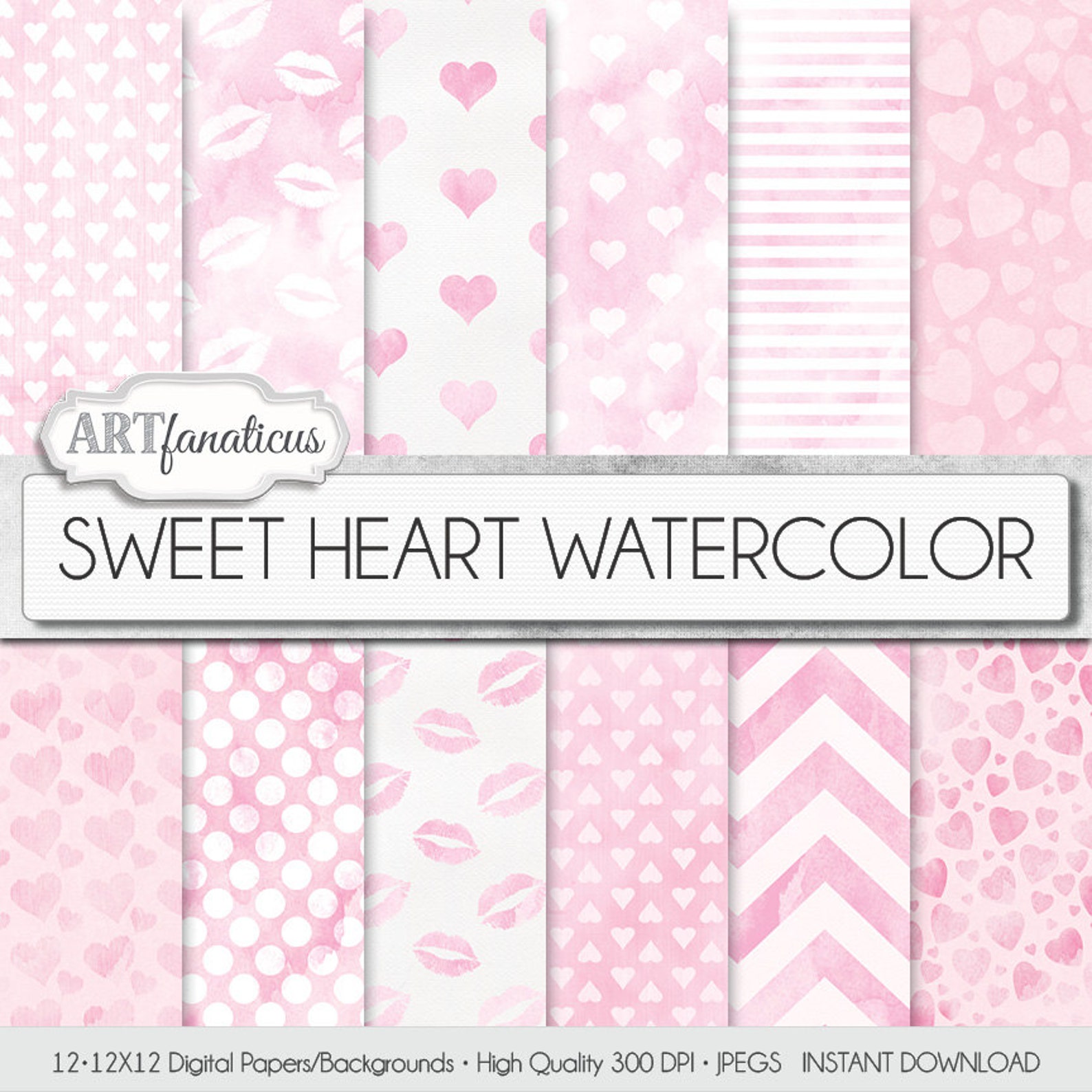 Digital Love Papers "sweet HEART Watercolor" Heart Patterns, Watercolor ...