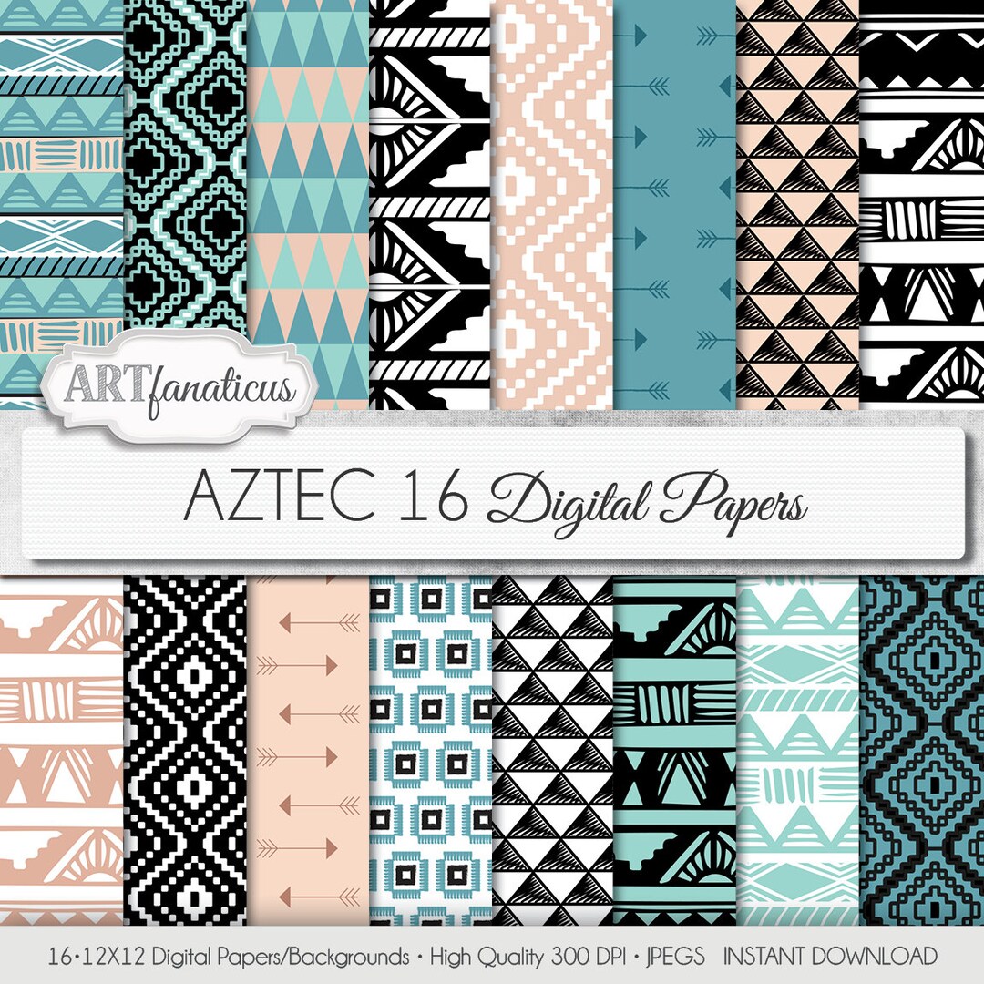 Tribal Digital Paper "aztec" Digital Paper Tribal Designs in Blue ...