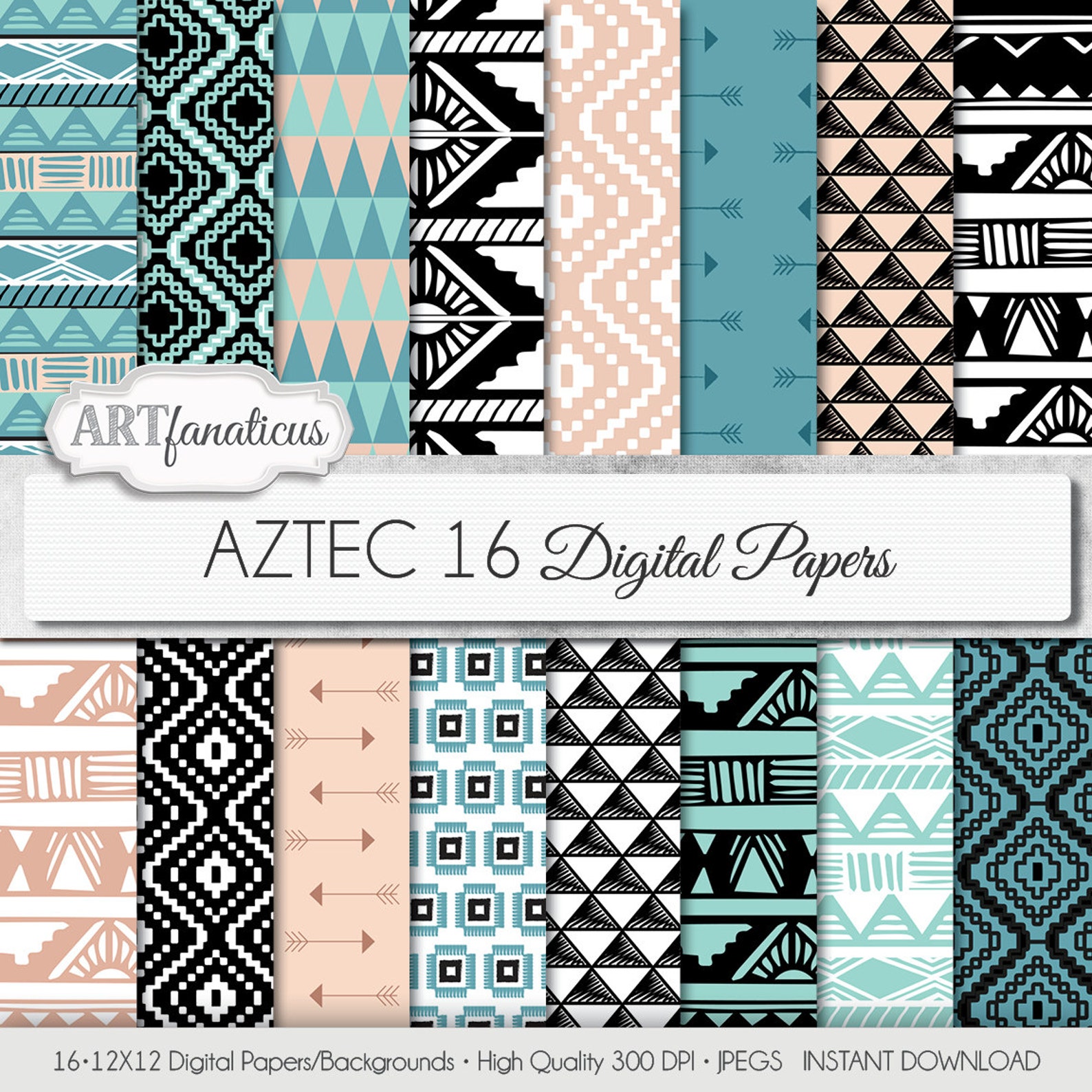 Tribal Digital Paper "aztec" Digital Paper Tribal Designs in Blue ...