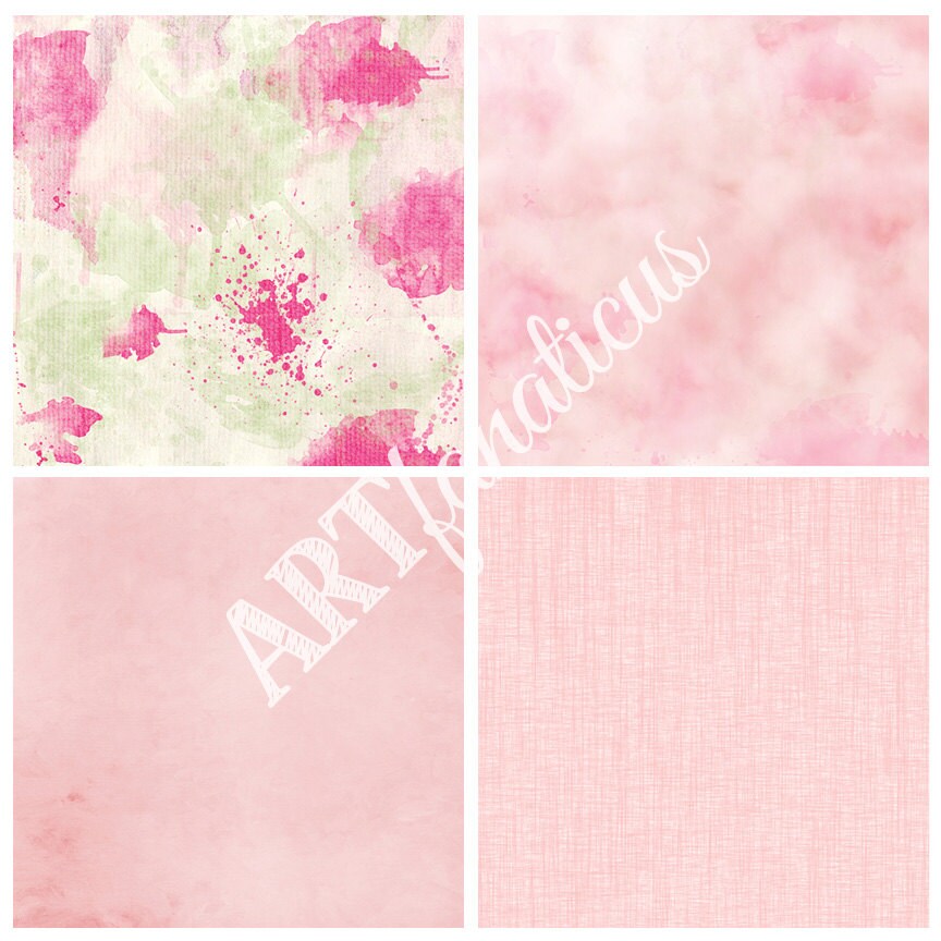 Watercolor Digital Papers pink & Green Watercolor Watercolour, Painted ...
