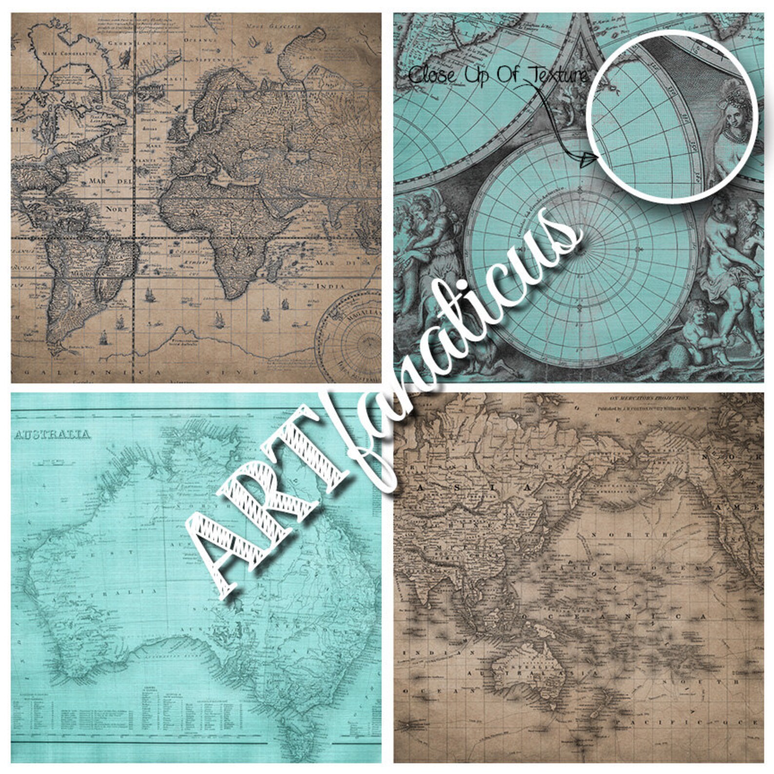 Vintage Maps 12x12 Digital Papers, "vintage PATINA MAPS 12x12 ...