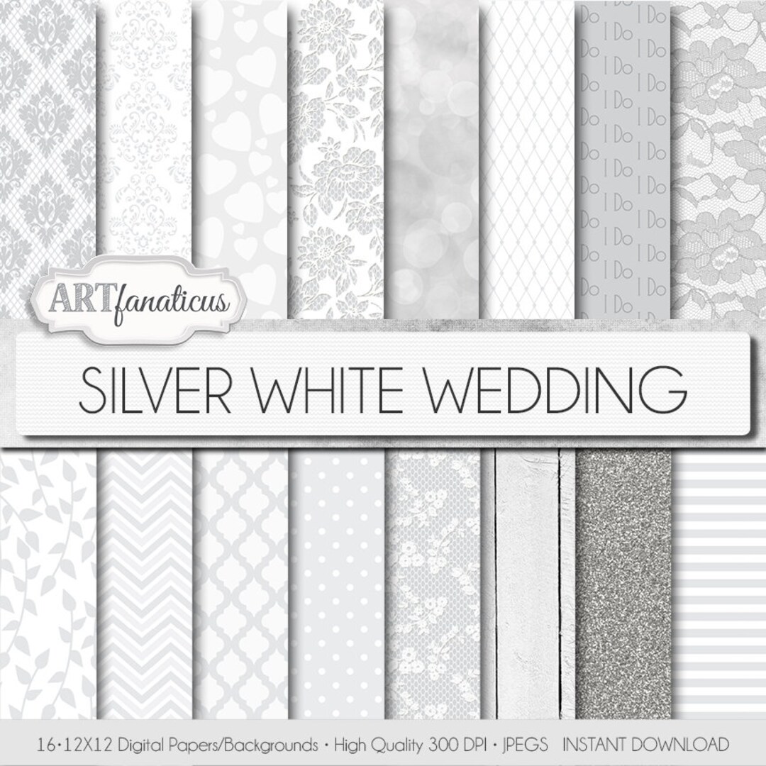 White Wedding Digital Papers "silver WHITE Wedding" 16 White Wedding ...