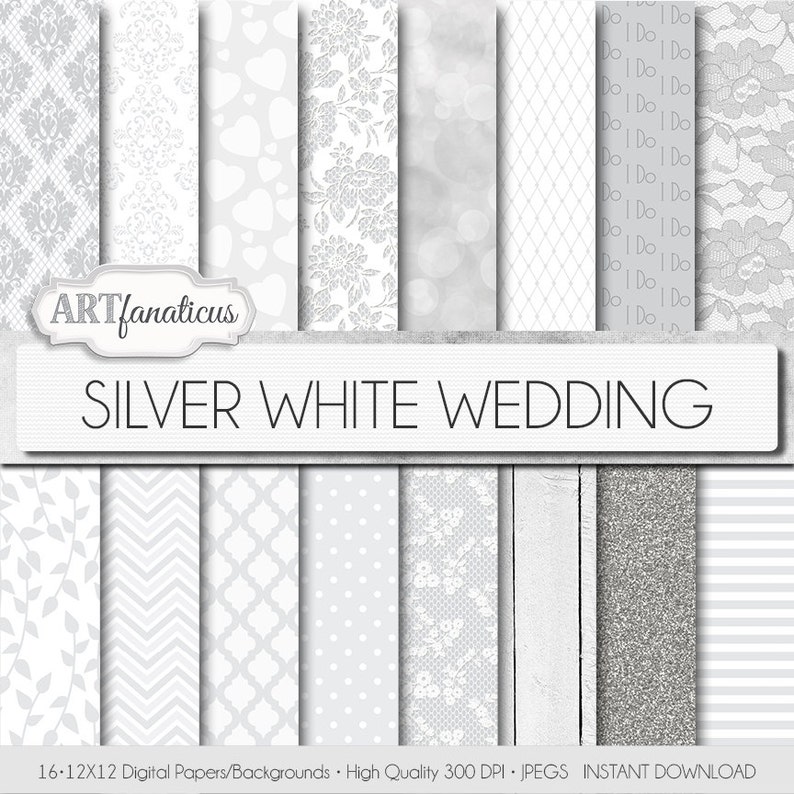White Wedding Digital Papers "silver WHITE Wedding" 16 White Wedding ...
