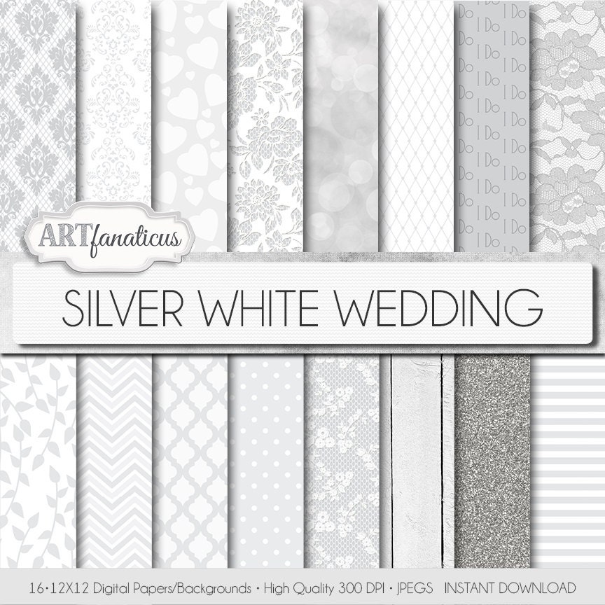 White Wedding Digital Papers "silver WHITE Wedding" 16 White Wedding ...